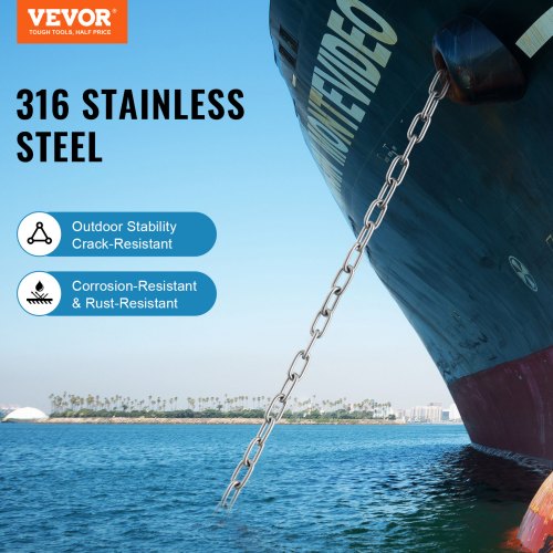 VEVOR Boat Anchor Chain Stainless Steel Lead Chain 1/4" x 4' with Two ...