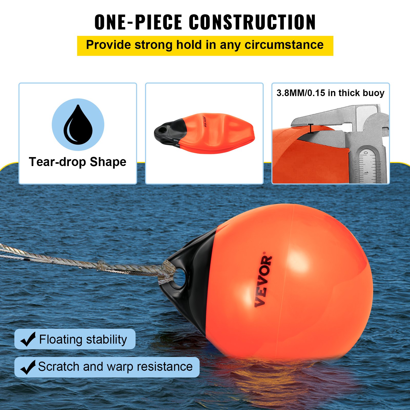 VEVOR Boat Buoy Balls, 15" Diameter Inflatable Heavy-Duty Marine-Grade ...