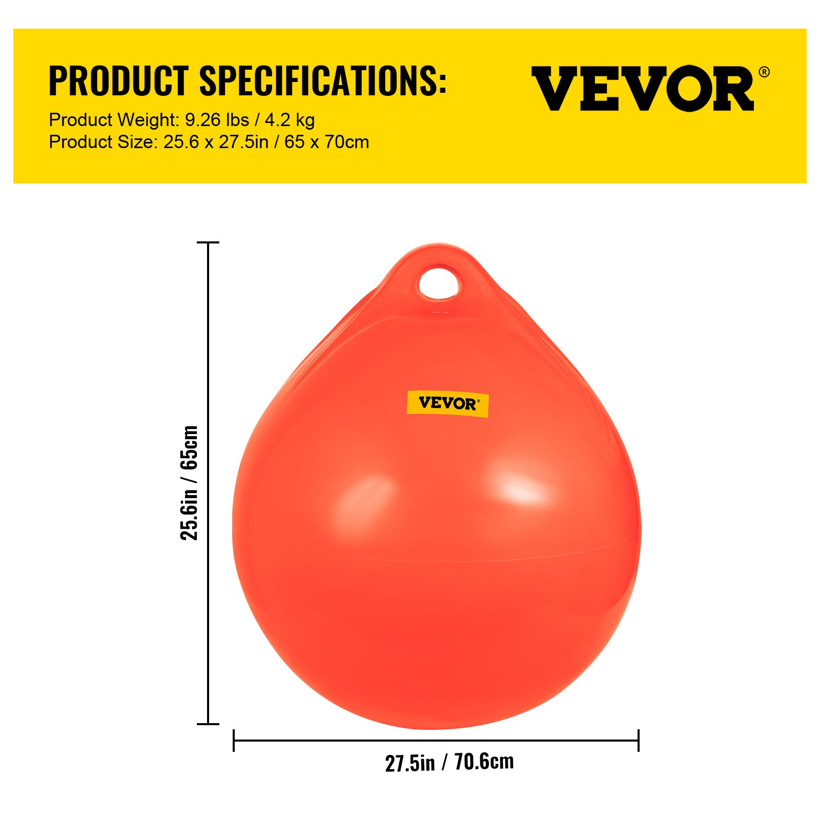 VEVOR Boat Buoy Ball, 27" Diameter Inflatable Heavy-Duty Marine-Grade ...