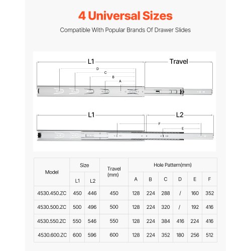 Drawer Cabinet Slides Side Mount 24 inch 10 Pairs 100 LB Load ...