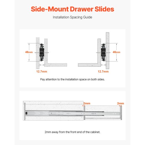 Drawer Cabinet Slides Side Mount 24 inch 10 Pairs 100 LB Load ...