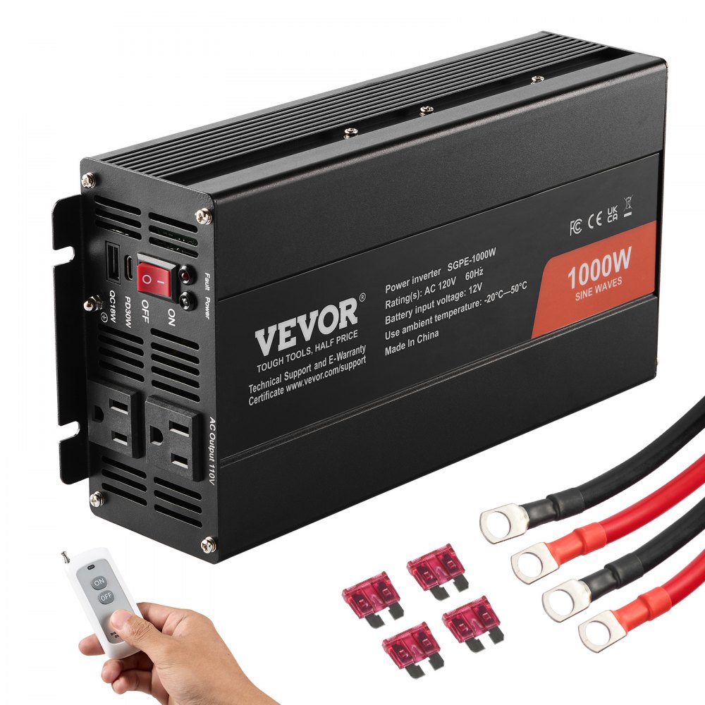 VEVOR Pure Sine Wave Inverter, 1000 Watt, DC 12V to AC 120V Power ...