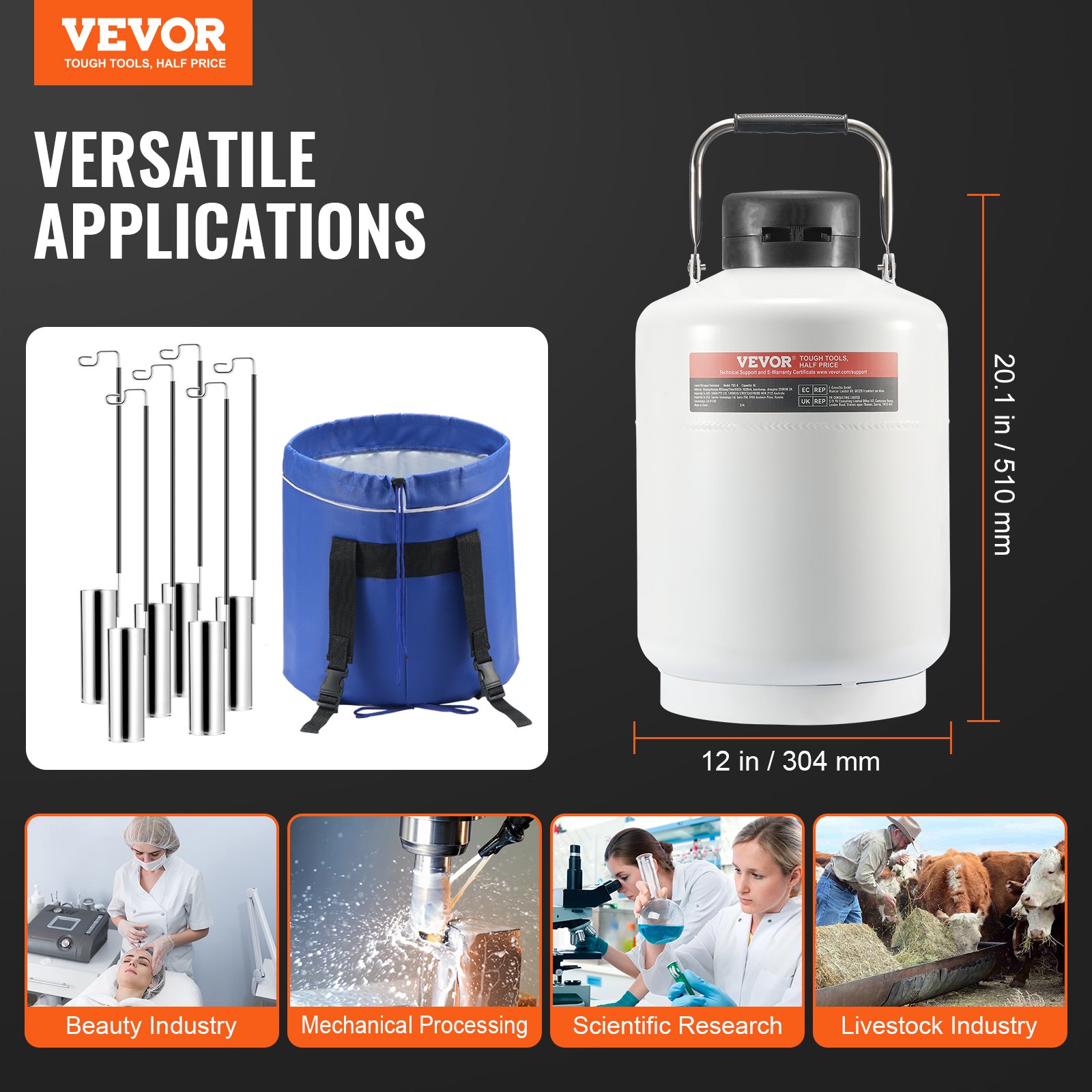 VEVOR Liquid Nitrogen Tank 6 L Aluminum Alloy LN2 Container Dewar 6 ...