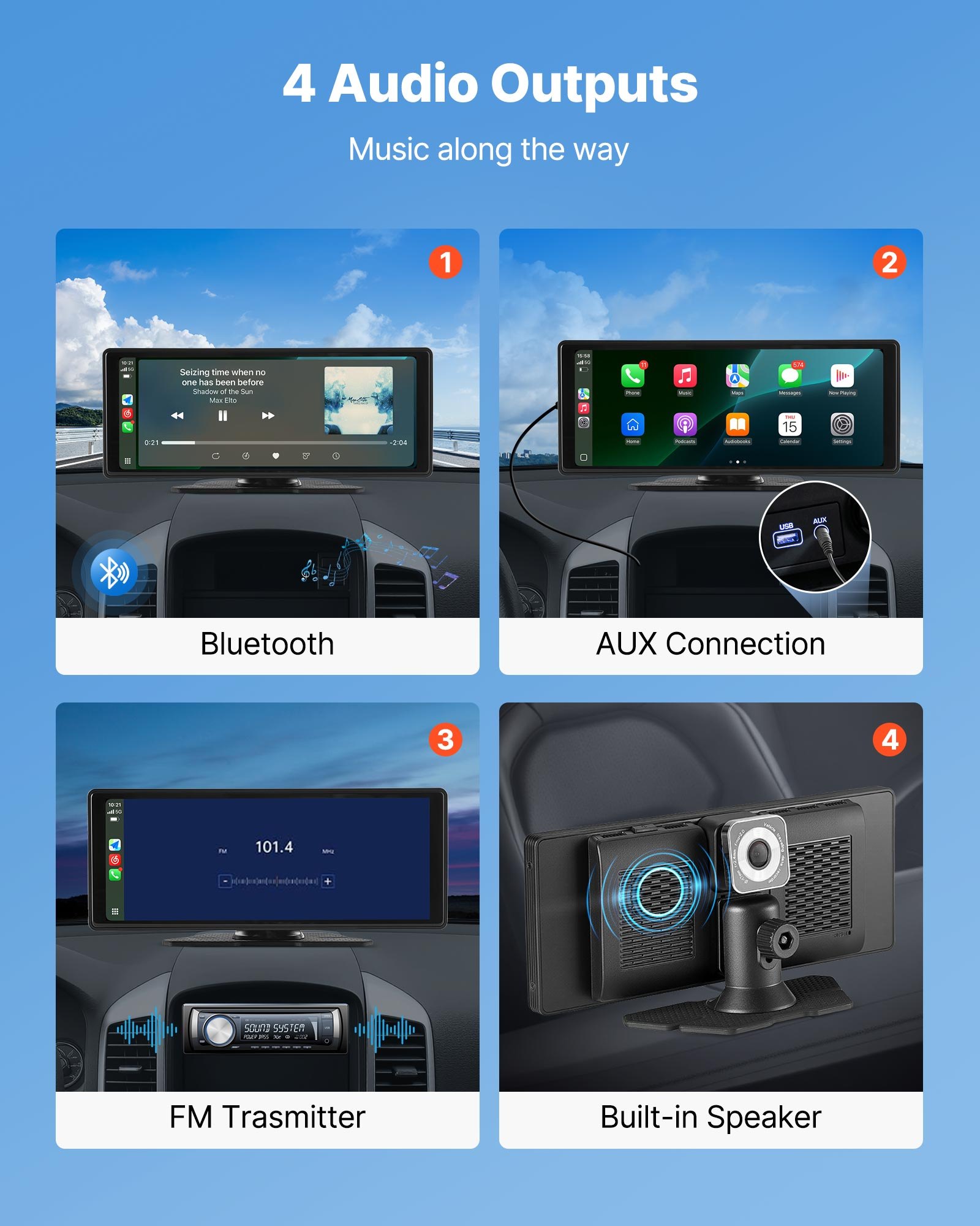 VEVOR 10 Inch Car Stereo Apple CarPlay – 12V DC, 4K Camera