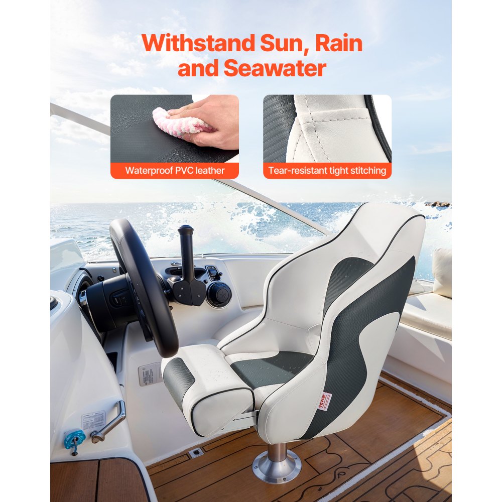 VEVOR Boat Seat, High Backrest, Flip Up Boat Seat Captain Bucket Seat ...