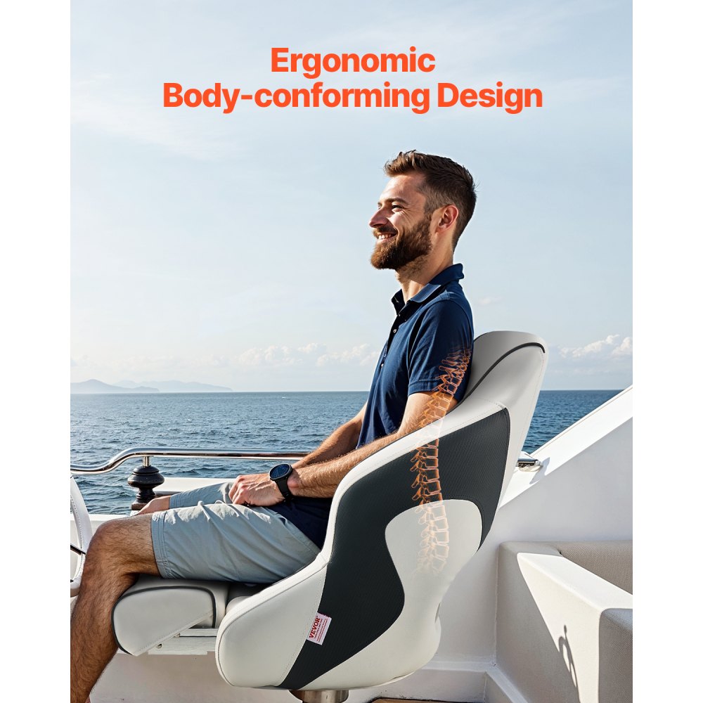 VEVOR Boat Seat, High Backrest, Flip Up Boat Seat Captain Bucket Seat ...