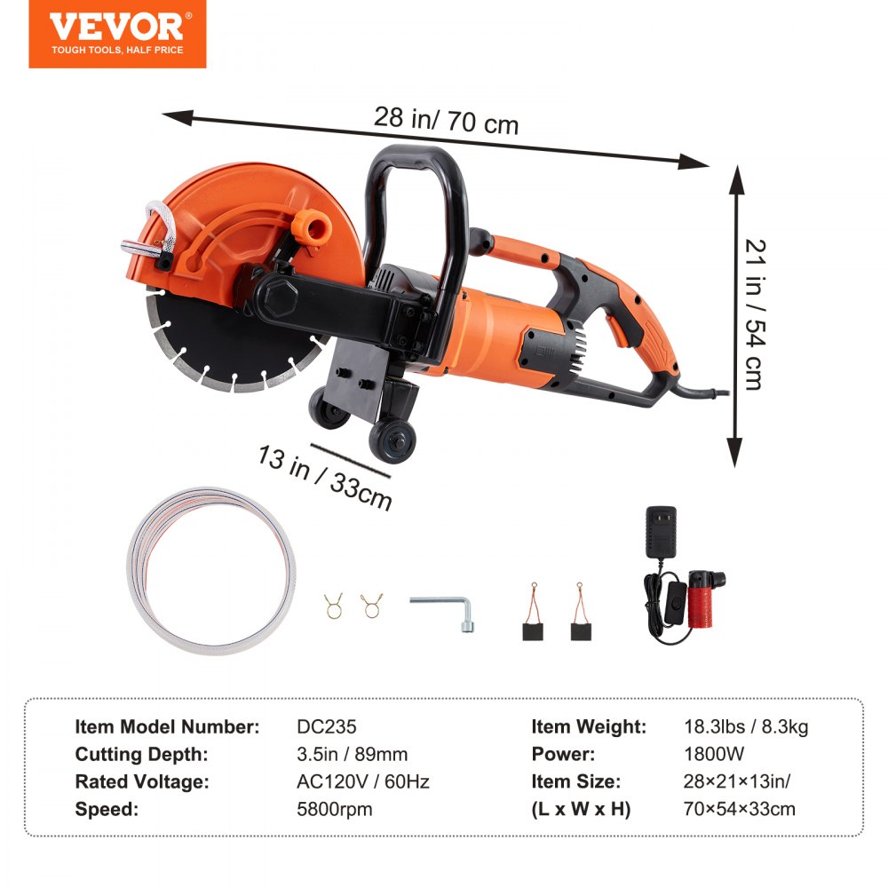 VEVOR Electric Concrete Saw, 9 in, 1800 W 15 A Motor Circular Saw ...