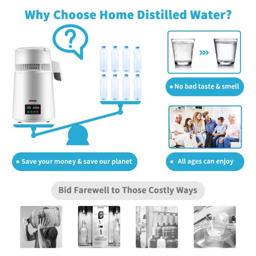 VEVOR H2O Labs Water Distiller—4L 1L/H Temp Display White