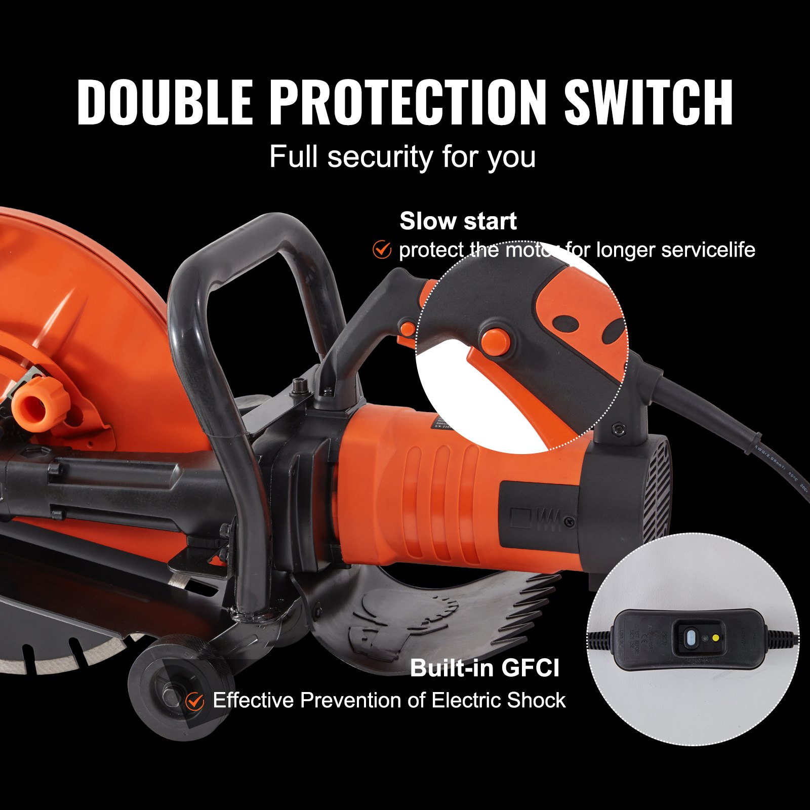 VEVOR Electric Concrete Saw, 14 in Circular Saw Cutter with 5 in ...