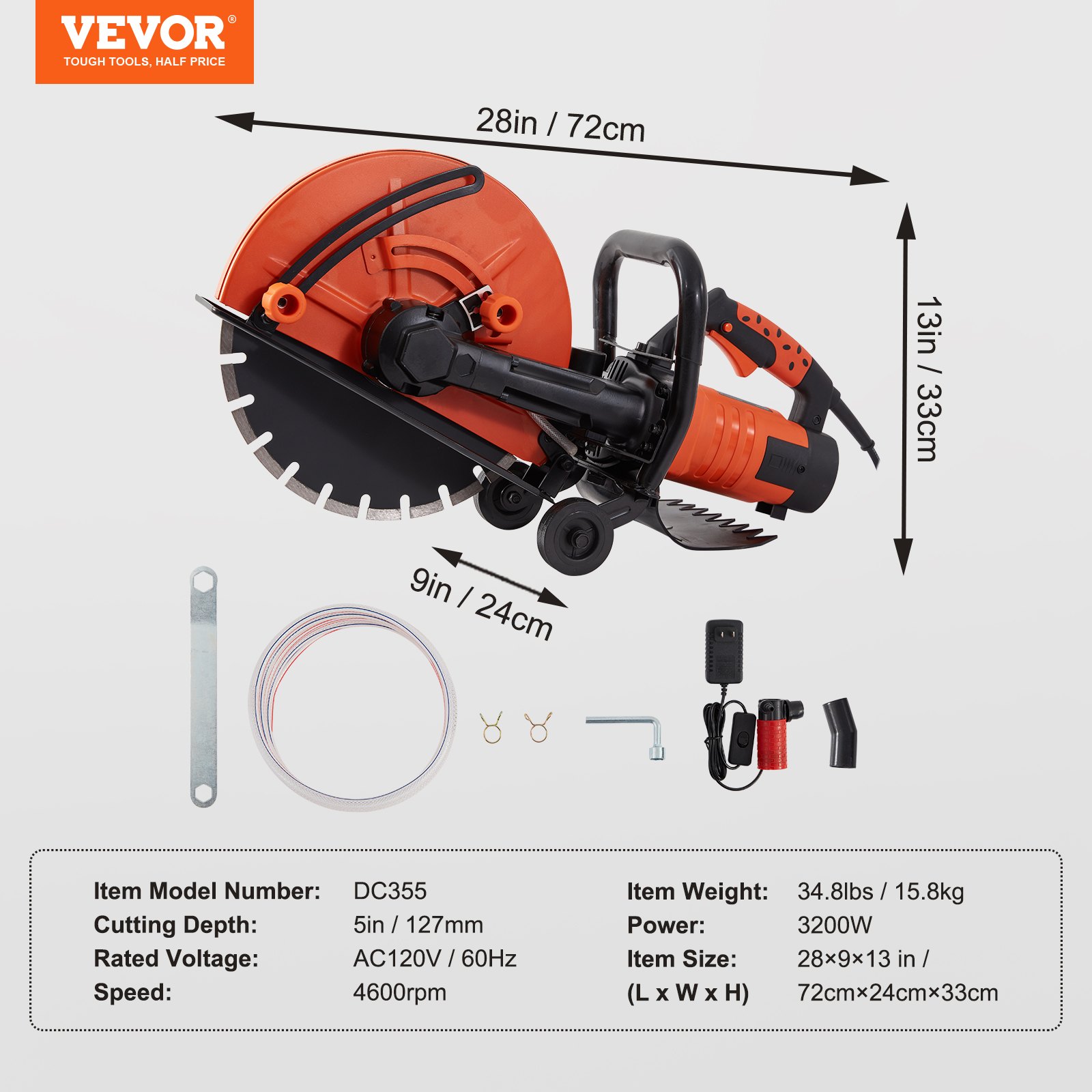 VEVOR Electric Concrete Saw, 14 in Circular Saw Cutter with 5 in ...