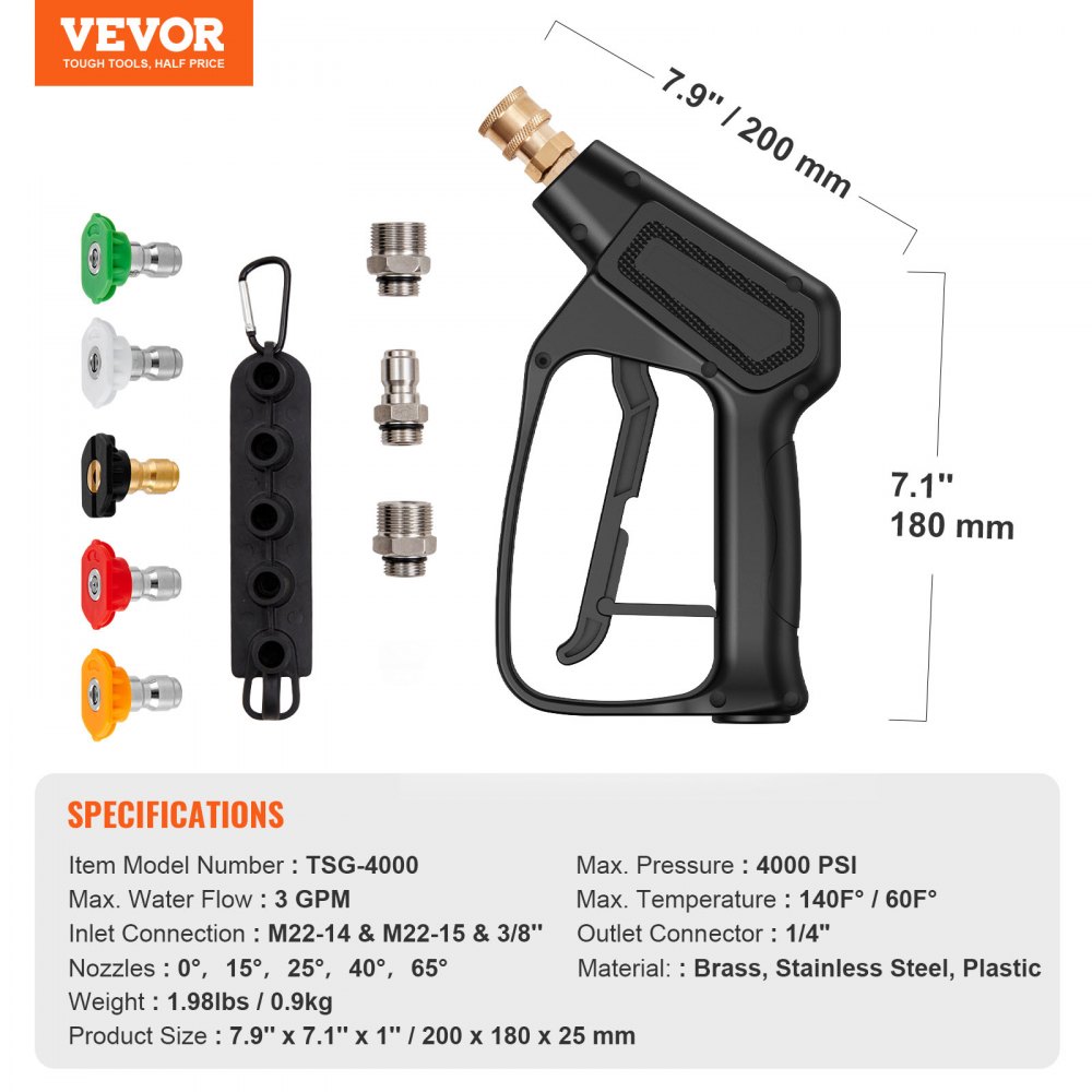 VEVOR VEVOR Short Pressure Washer Gun, 4000 PSI High Power Washer Spay ...
