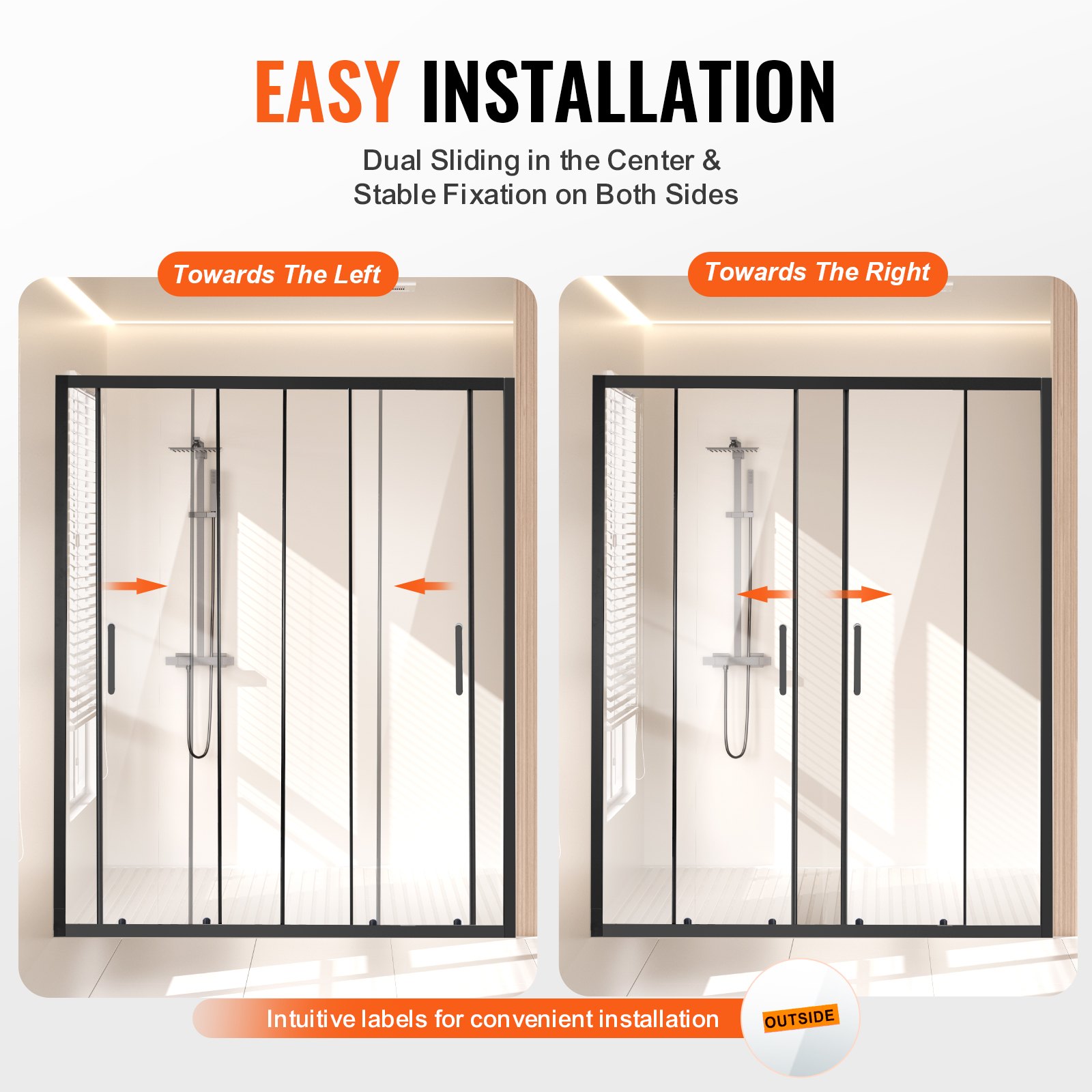 VEVOR Semi-frameless Double Sliding Shower Door SGCC Tempered Glass ...