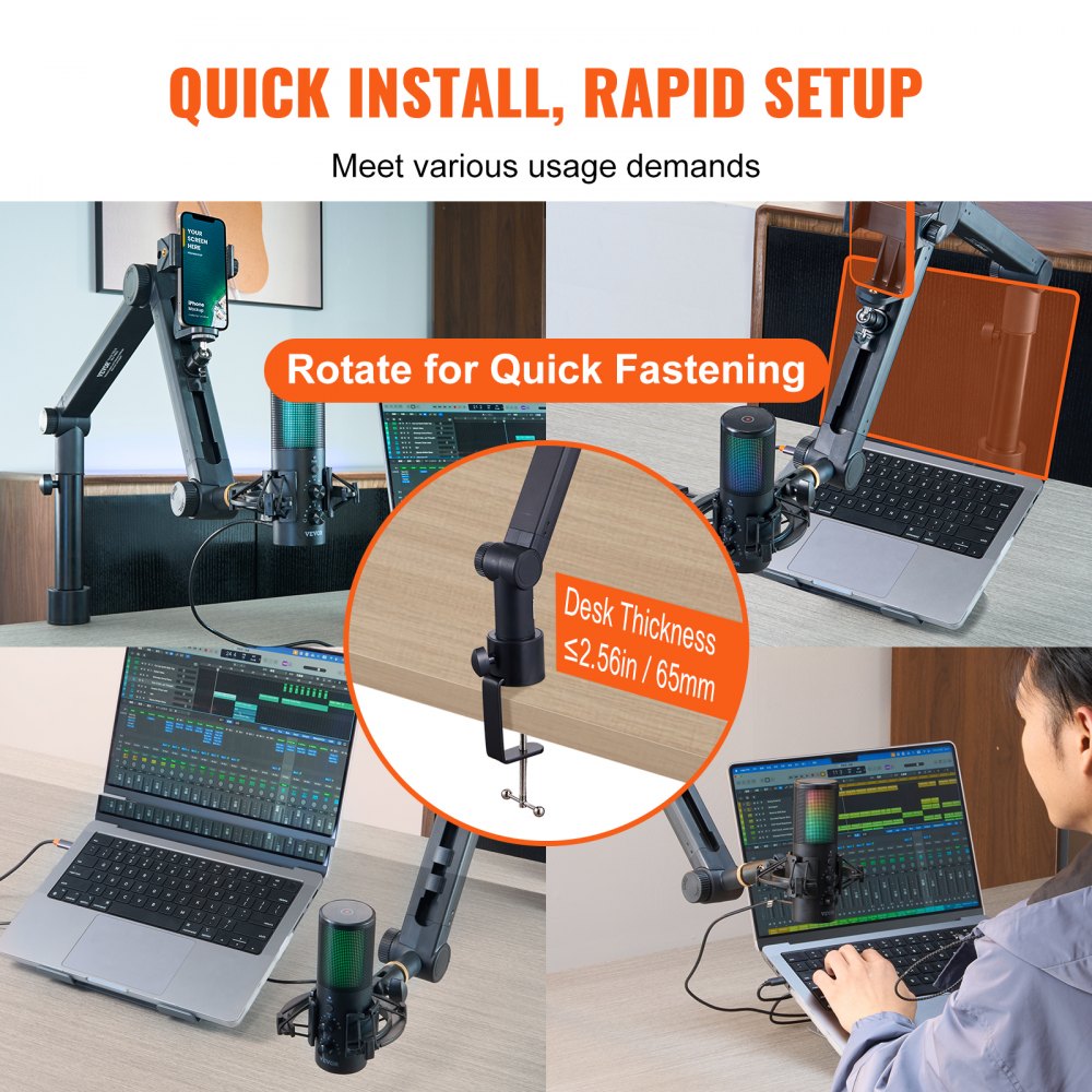 VEVOR Microphone Boom Arm with Desk Mount, 360° Rotatable, Adjustable ...