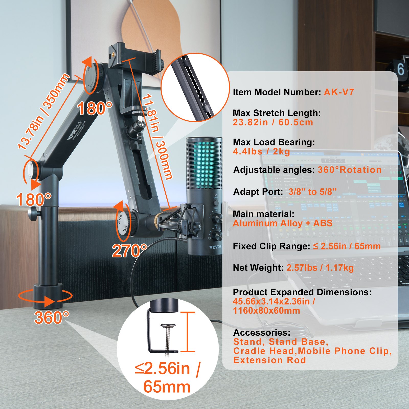 VEVOR Microphone Boom Arm with Desk Mount, 360° Rotatable, Adjustable ...