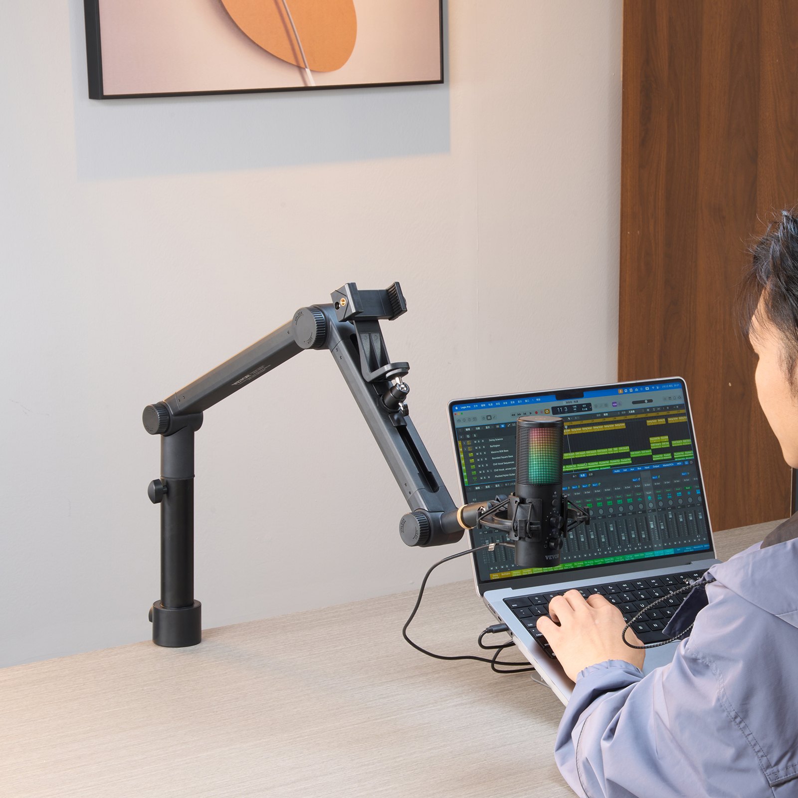 VEVOR Microphone Boom Arm with Desk Mount, 360° Rotatable, Adjustable ...