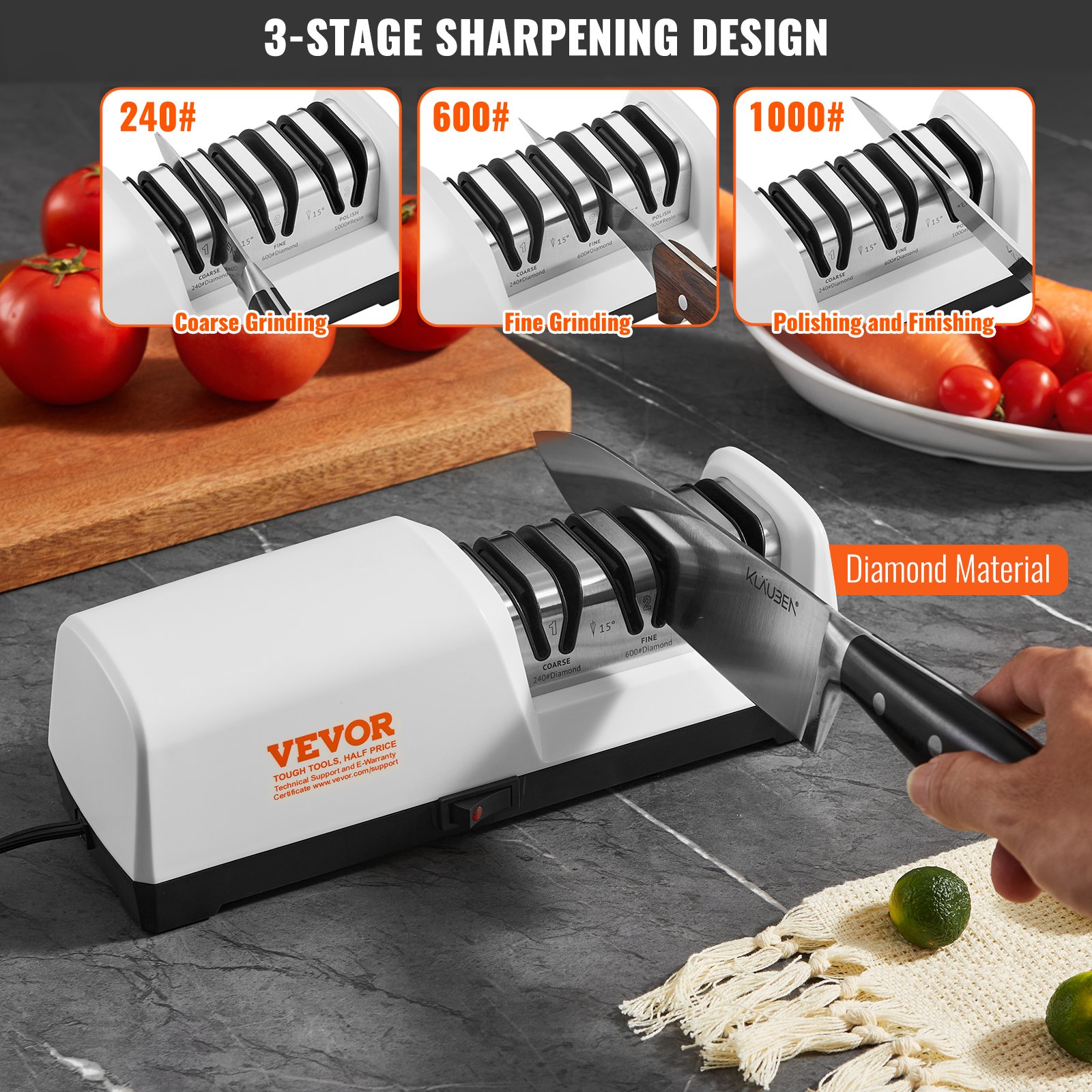 VEVOR Electric Knife Sharpener, 3 Stages Kitchen Knife Sharpener for ...