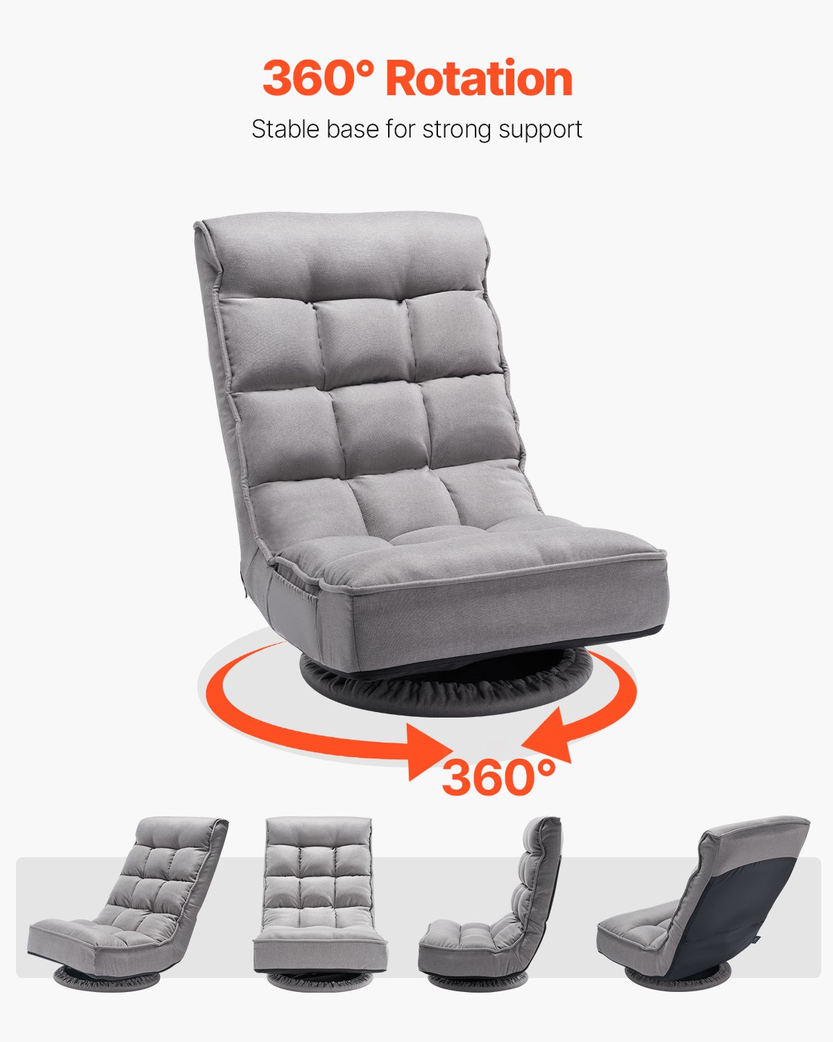 VEVOR Swivel Floor Gaming Chair, 360-Degree Rotating Floor Chair with 4 ...