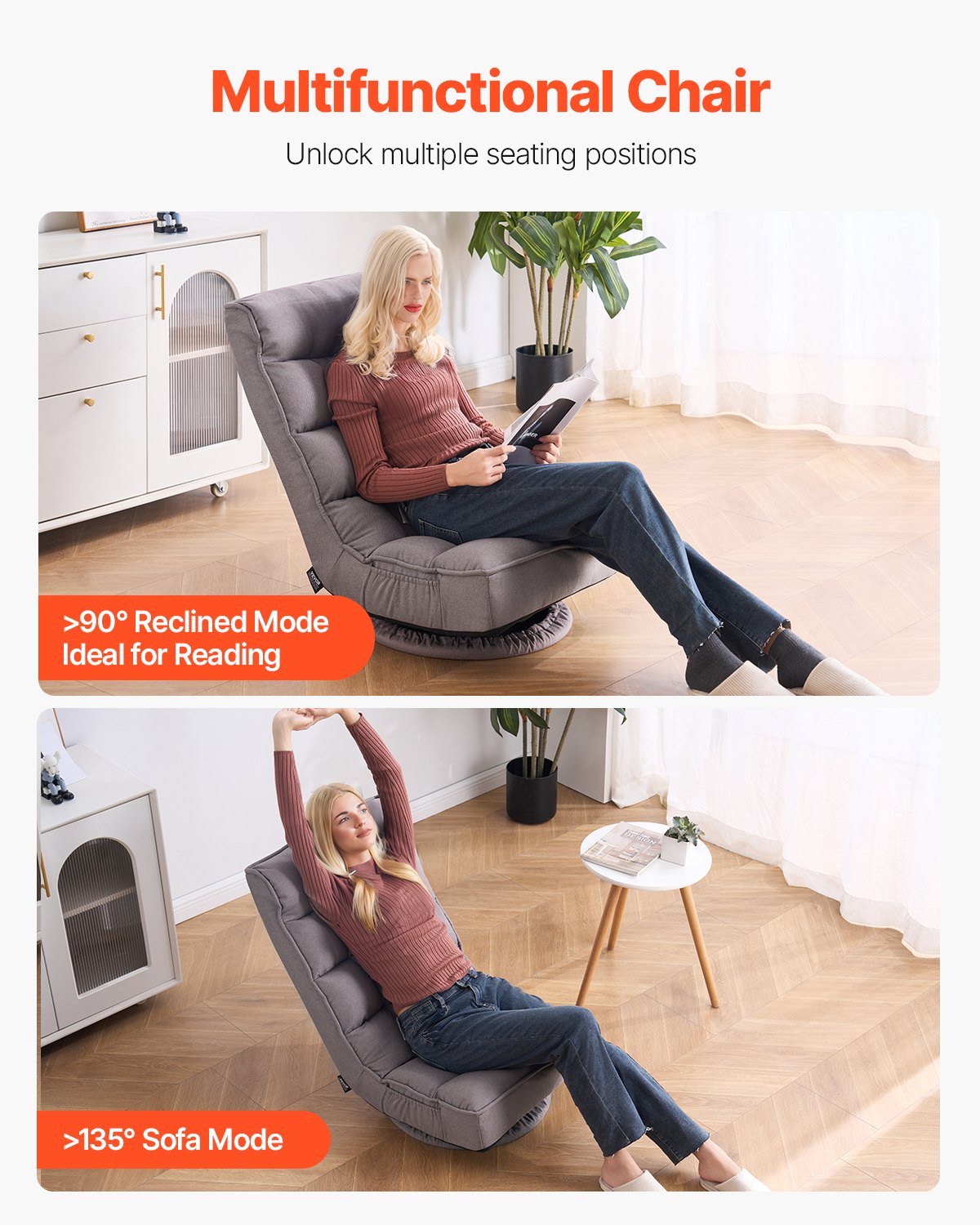 VEVOR Swivel Floor Gaming Chair, 360-Degree Rotating Floor Chair with 4 ...