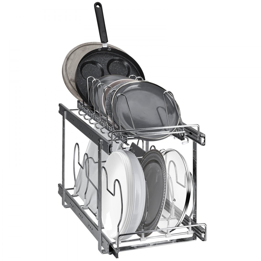 VEVOR Pan and Pot Rack, 2-Tier Expandable Pull Out Under Cabinet ...