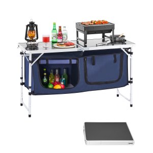Camping Kitchen Table Folding Portable Cook Station 3 Adjustable Height ...