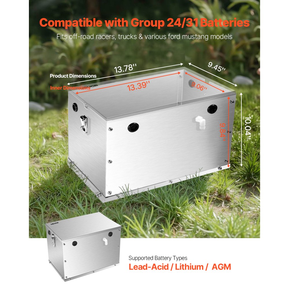 VEVOR Aluminium Battery Box – Group 24/31, 12V–36V