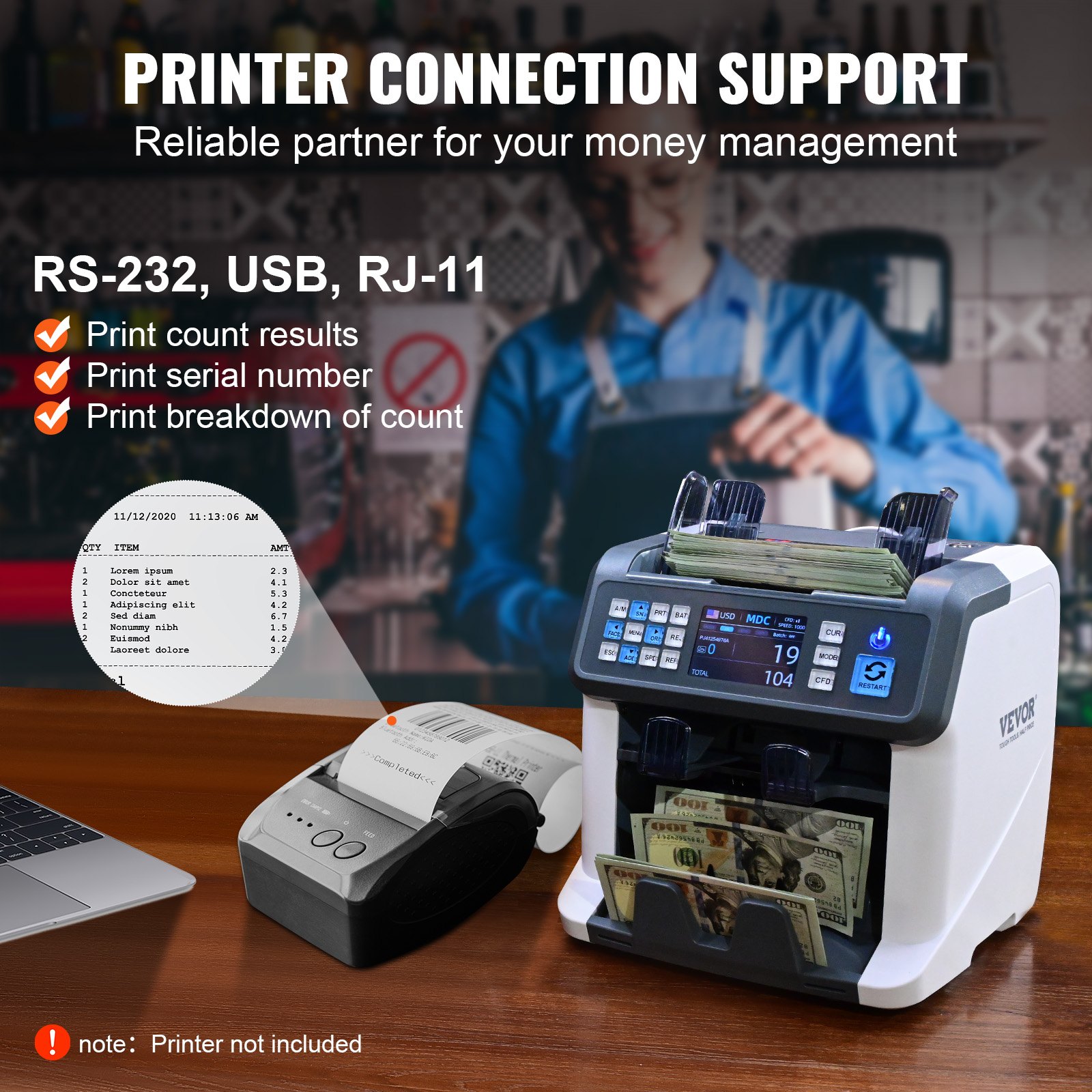VEVOR Money Counter Machine, Bill Counter with Mixed Denomination, 2CIS ...