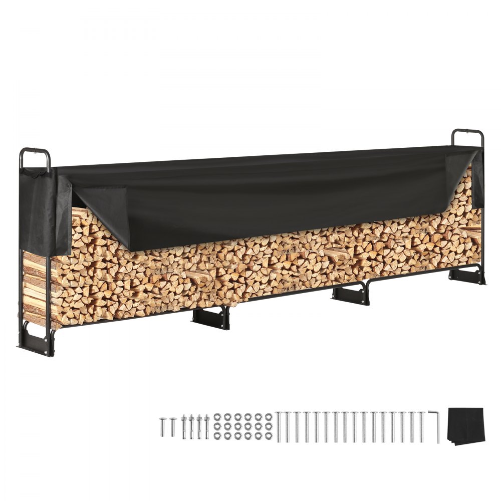 VEVOR VEVOR 12.7FT Outdoor Firewood Rack with Cover, 152x14.2x46.1in ...