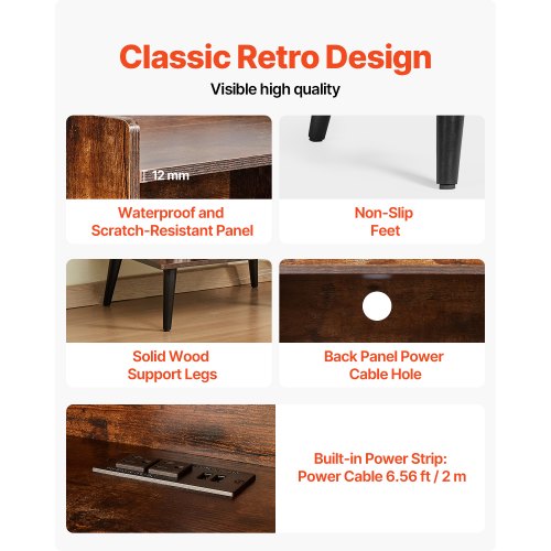 VEVOR Record Player Stand with LED Light, 3 Tiers Turntable Stand with ...