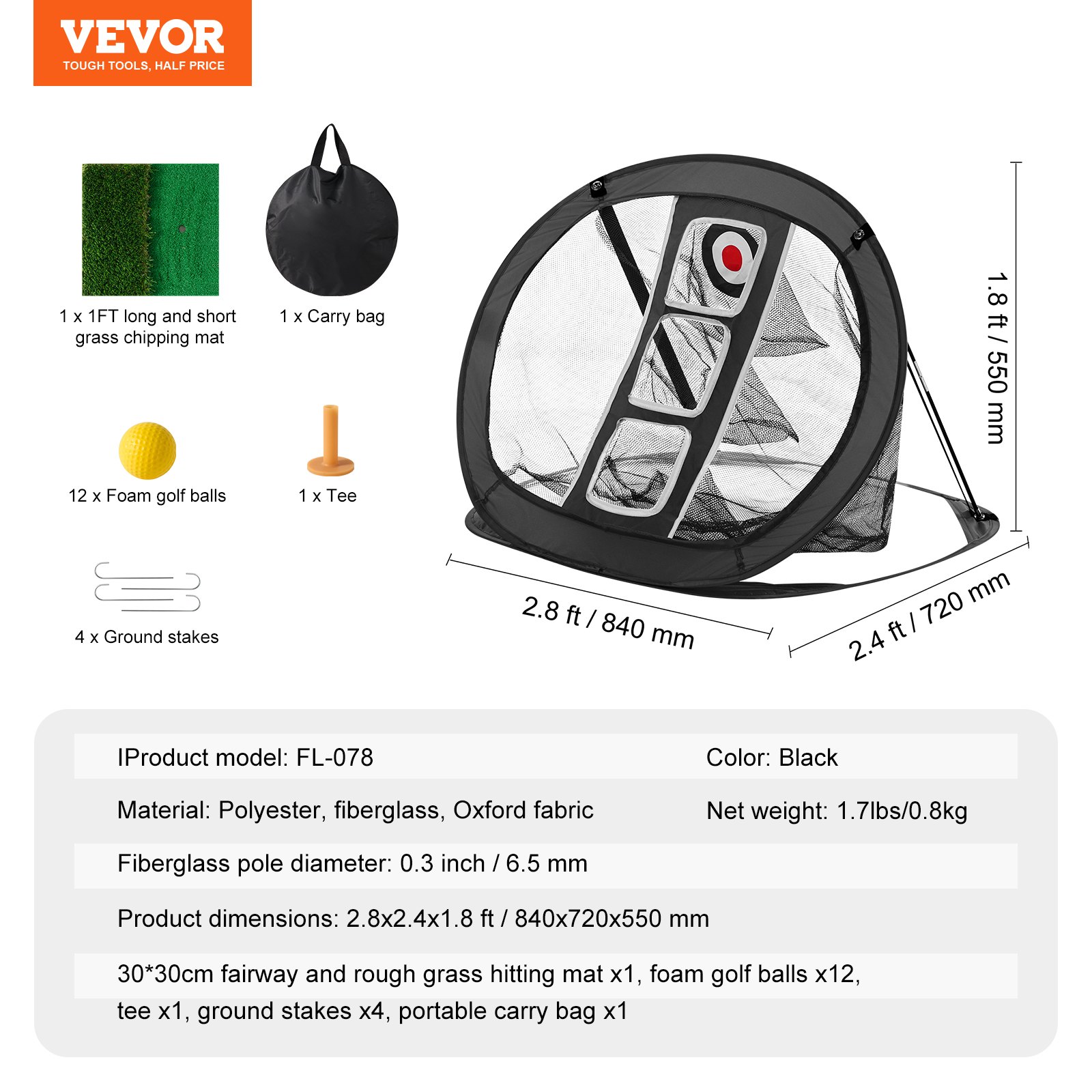 VEVOR Golf Chipping Net, Pop Up Golf Practice Net, Portable Indoor ...