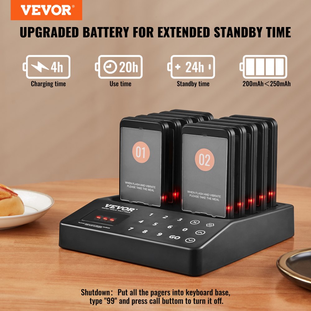 VEVOR Restaurant Pager System, Wireless 400m Long Range Lineup Waiting ...