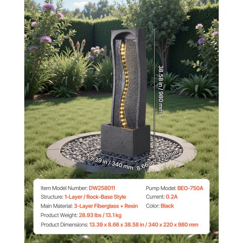 Outdoor Water Fountain 1-Tier Rock Base Style 38.58 in Height Fountains ...