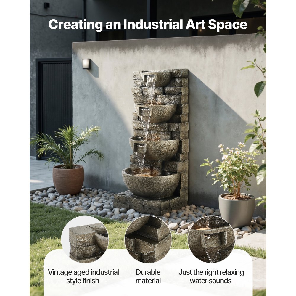 VEVOR Outdoor Water Fountain, 35.63 in Height Fountain and Waterfall, 4 ...