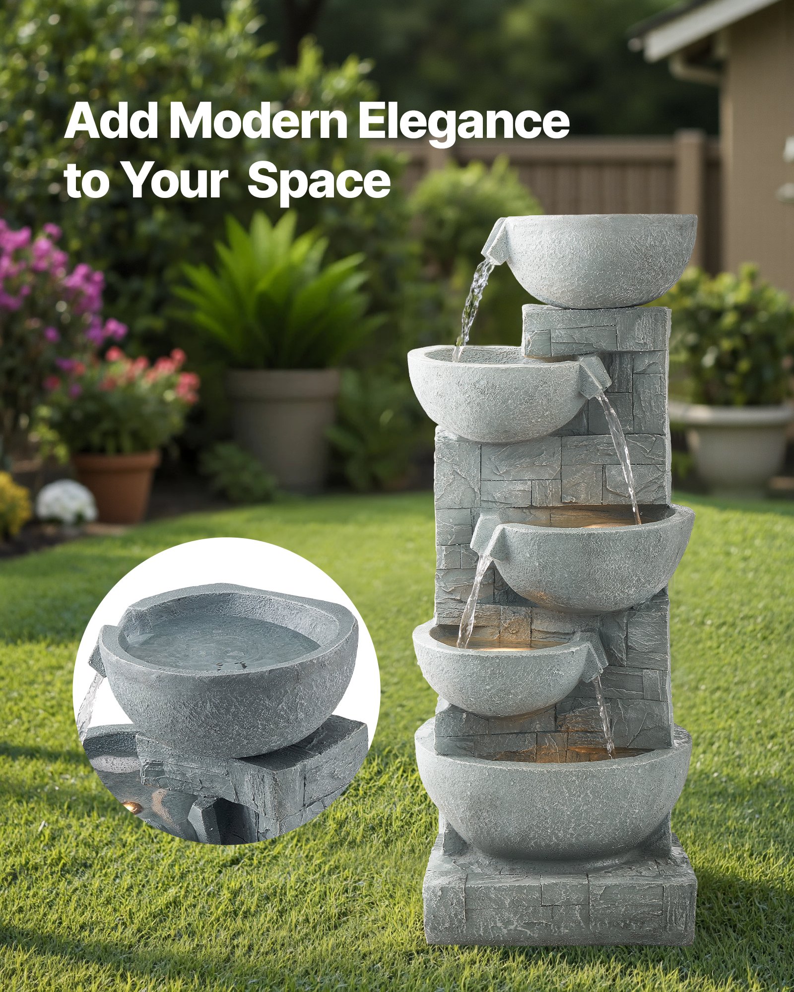 VEVOR 5 Tier Outdoor Water Fountain – 31.5 in Height, 6 FT