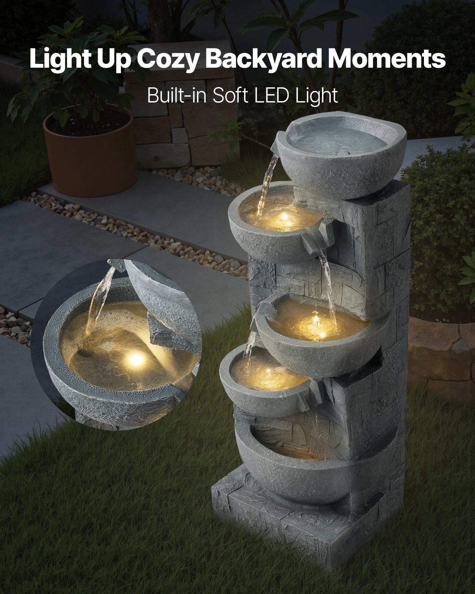 VEVOR 5 Tier Outdoor Water Fountain – 31.5 in Height, 6 FT