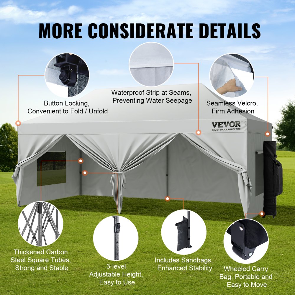 VEVOR 10x20 FT Pop up Canopy with Removable Sidewalls, Instant Canopies ...