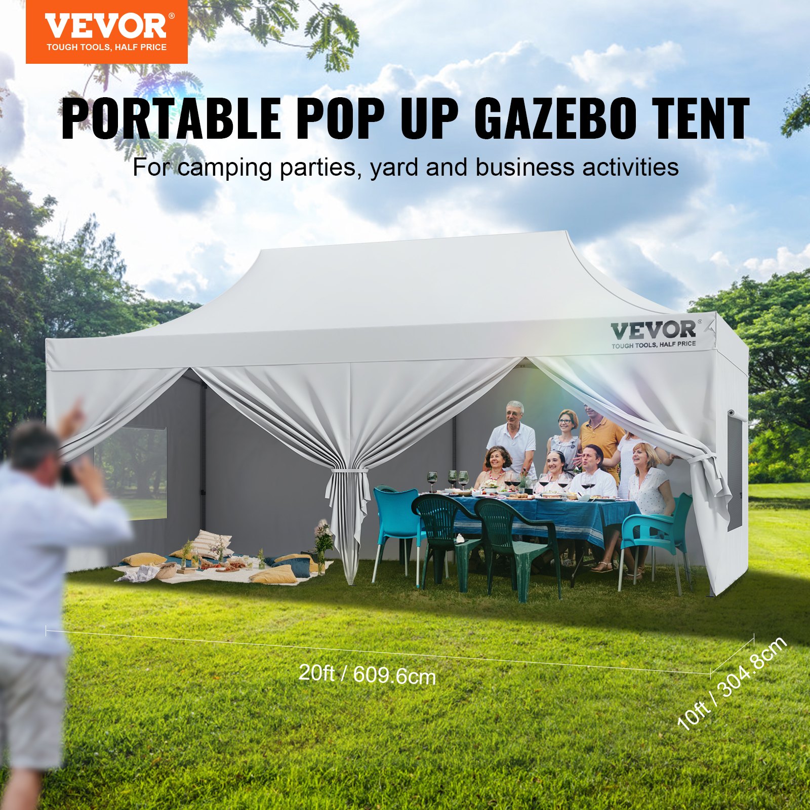 VEVOR 10x20 FT Pop up Canopy with Removable Sidewalls, Instant Canopies ...