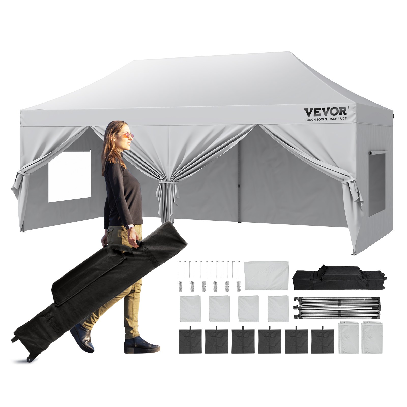 VEVOR 10x20 FT Pop up Canopy with Removable Sidewalls, Instant Canopies ...
