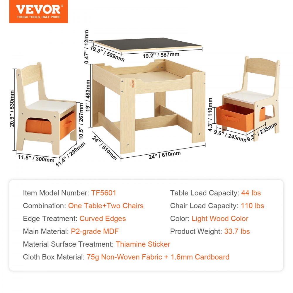 VEVOR Kids Table and Chair Set, Wooden Activity Table with Storage ...