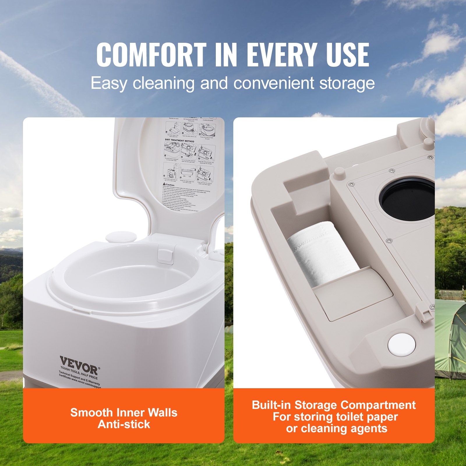 VEVOR Portable Toilet for Camping, Porta Potty with 3.2 Gal Waste Tank ...