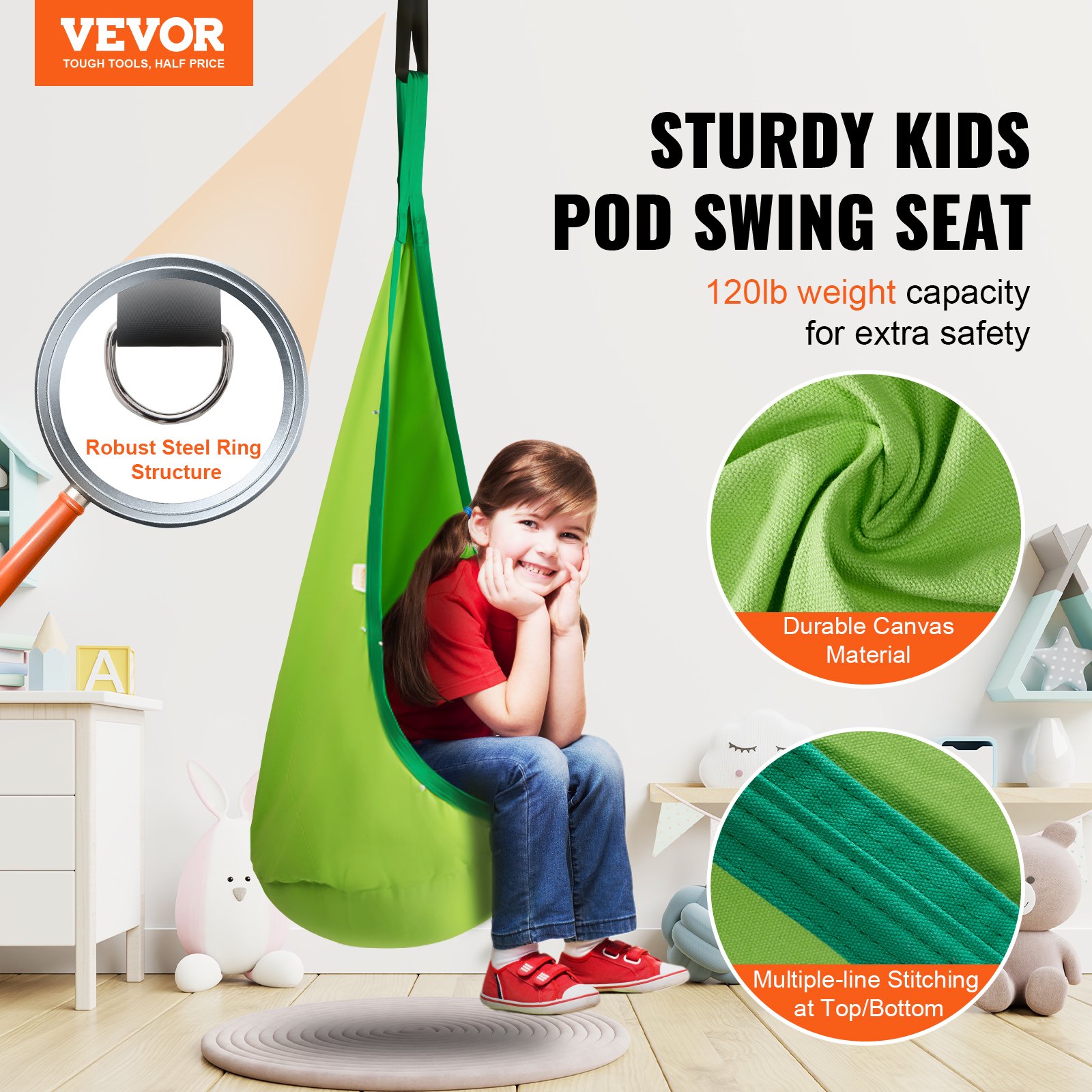 VEVOR Kids Pod Swing Seat, Hanging Hammock Chair with LED Lights ...