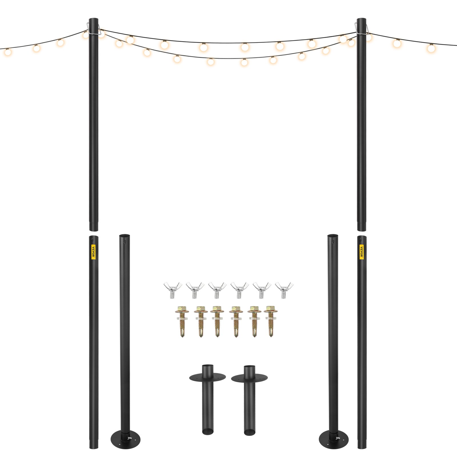 VEVOR String Light Poles, 2 Pack 10.6 FT, Outdoor Powder Coated Steel ...