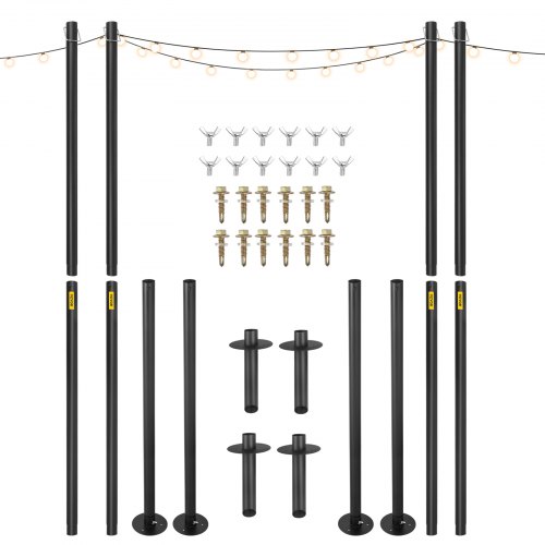 VEVOR String Light Poles, 4 Pack 10.6 FT, Outdoor Powder Coated Steel ...
