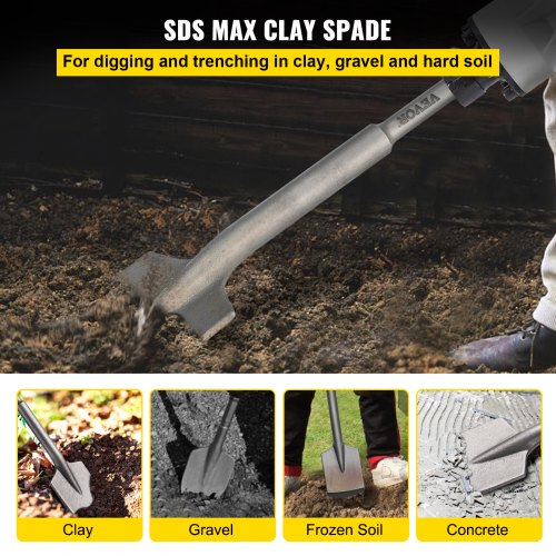 VEVOR Clay Spade SDS Max shank 17 x 4.3 40Cr Steel Jackhammer Bit with Point Chisel Fit Demolition Jack Hammer Trenching and Digging Shovel Bit for Clay Gravel Frozen Soil Concrete Sliver