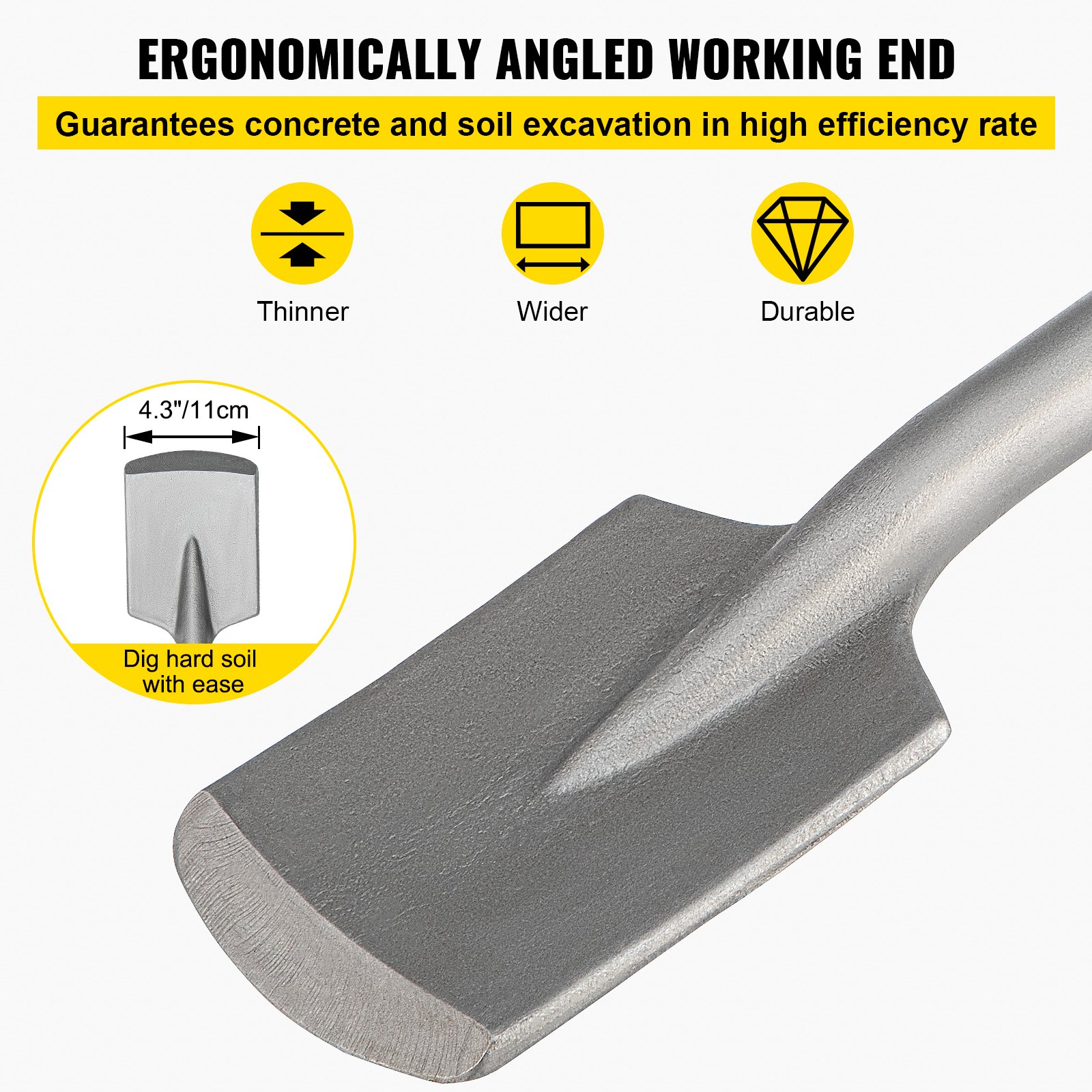 VEVOR Clay Spade, SDS-Max shank, 17" x 4.3" 40Cr Steel Jackhammer Bit ...