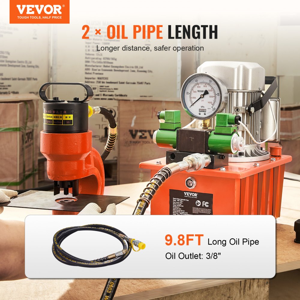 VEVOR Electric Hydraulic Pump, 10000 PSI 750W 110V 488 in³/8L Capacity ...