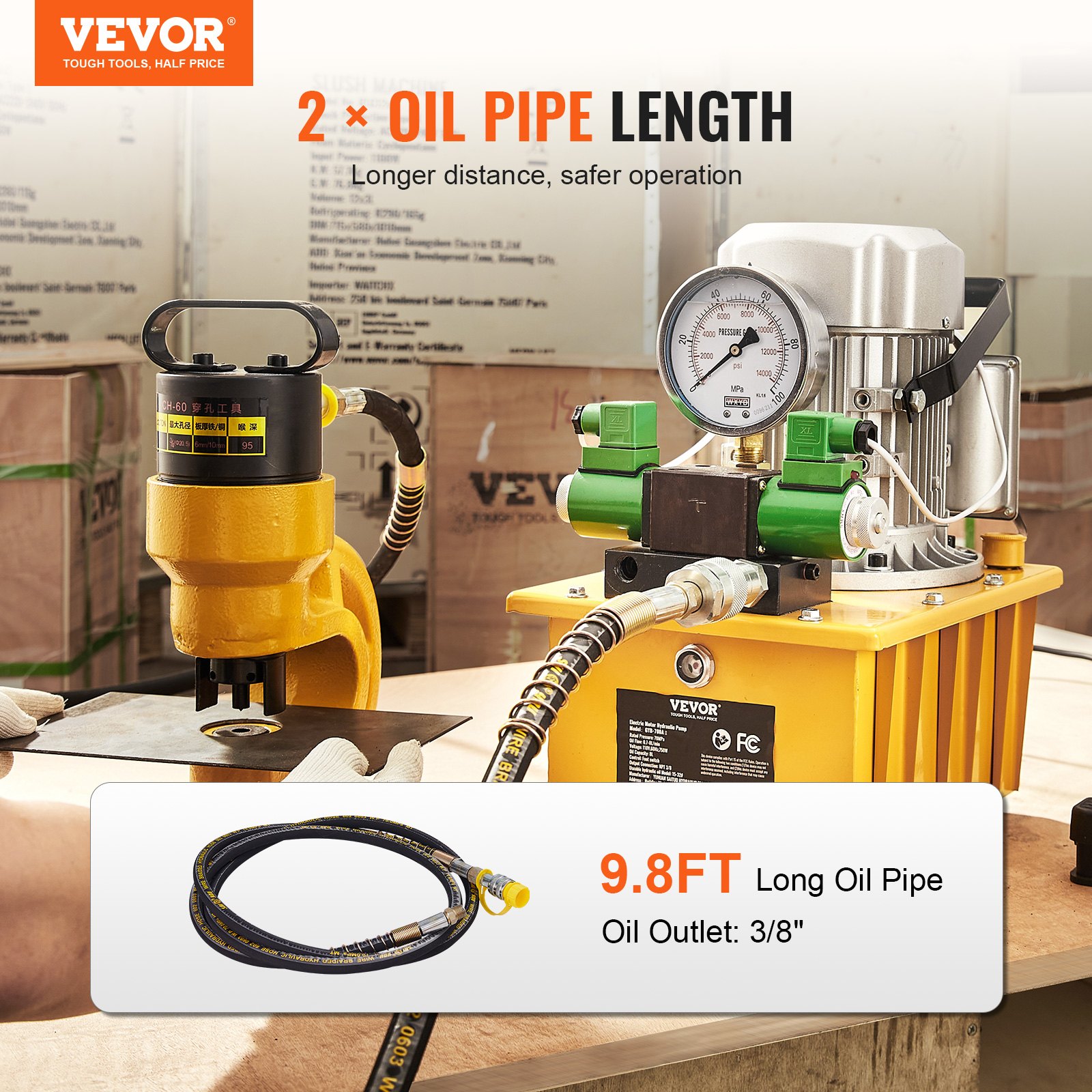 VEVOR Electric Hydraulic Pump, 10000 PSI 750W 110V 488 in³/8L Capacity ...