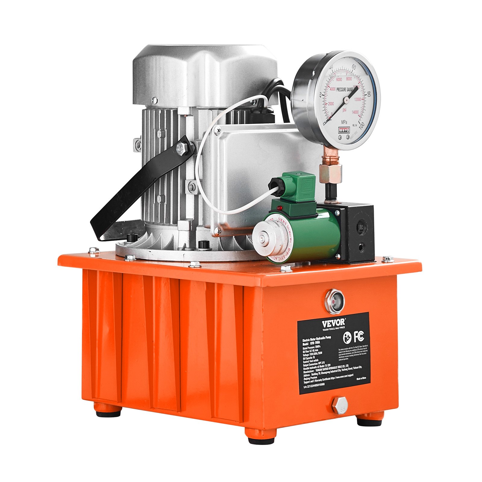 VEVOR Electric Hydraulic Pump, 10000 PSI 750W 110V 488 in³/8L Capacity, Single Acting Solenoid ...