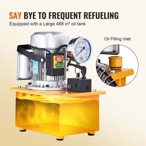 VEVOR Electric Hydraulic Pump, 10000 PSI 750W 110V, 488 in³/8L Capacity, Single Acting Manual ...