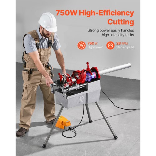 Electric Pipe Threader Machine 750W 28RPM Threading Cutter for 1/2" to 2" Pipes | VEVOR US