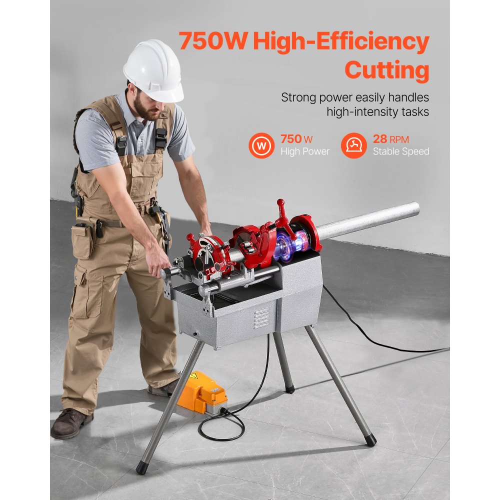 VEVOR Electric Pipe Threader Machine, 750W 28RPM Threading Cutting ...
